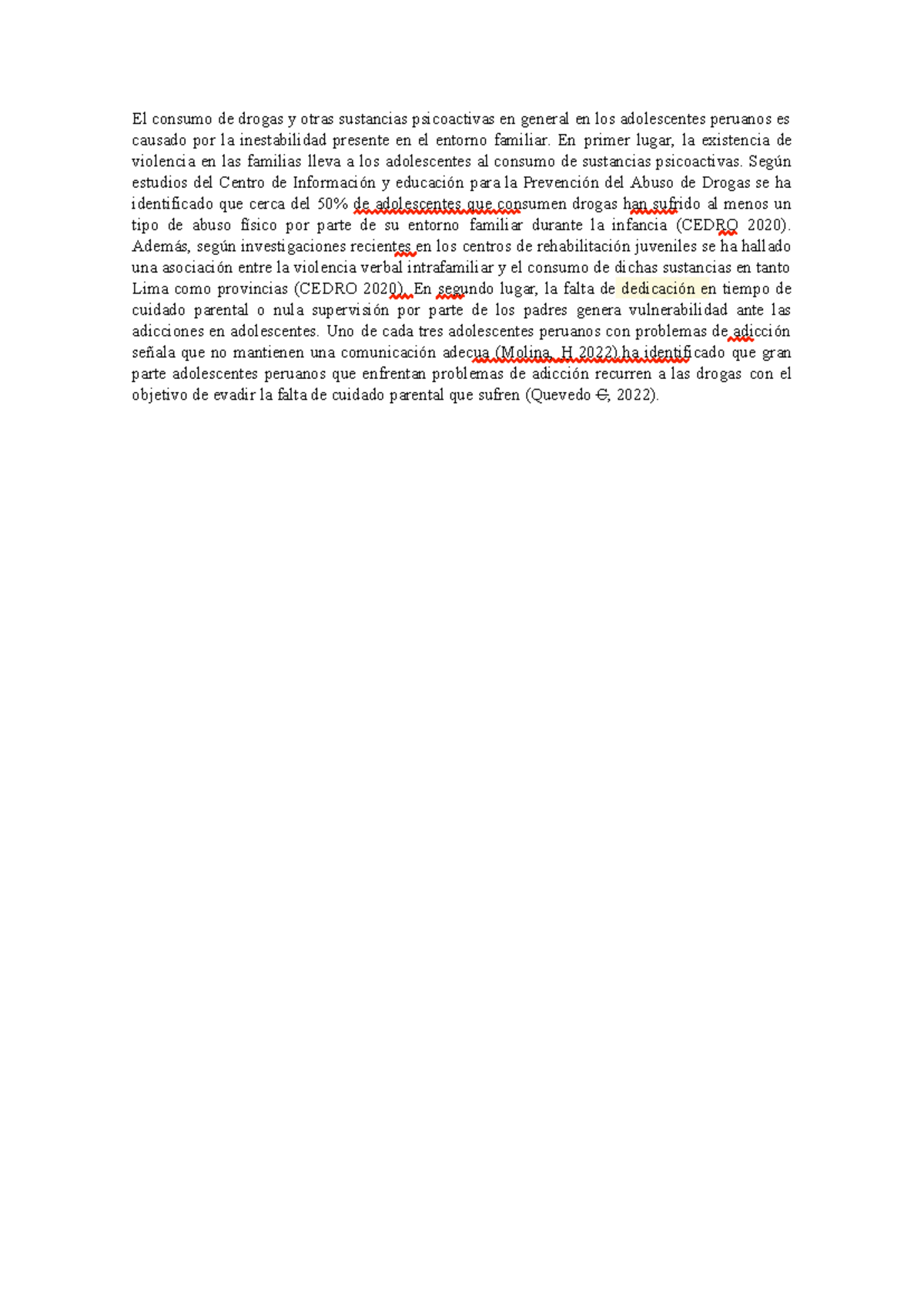 Párrafo+tb2 - TB2 Ejemplo - El consumo de drogas y otras sustancias psicoactivas en general en ...
