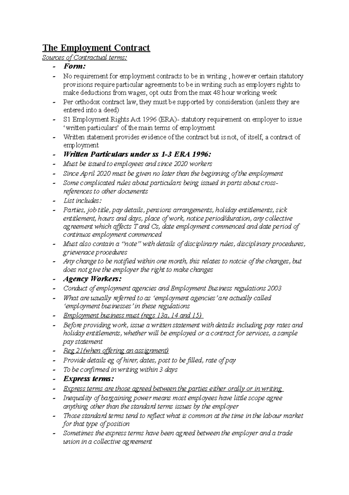 The Employment Contract - The Employment Contract Sources of ...