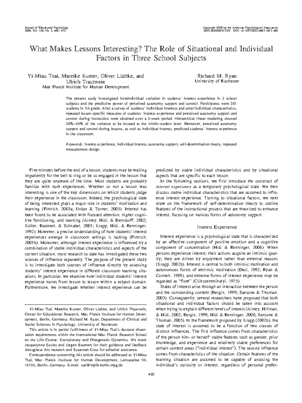 2008 Tsai Kunter Ludtke Trautwein Ryanl JEP - What Makes Lessons ...