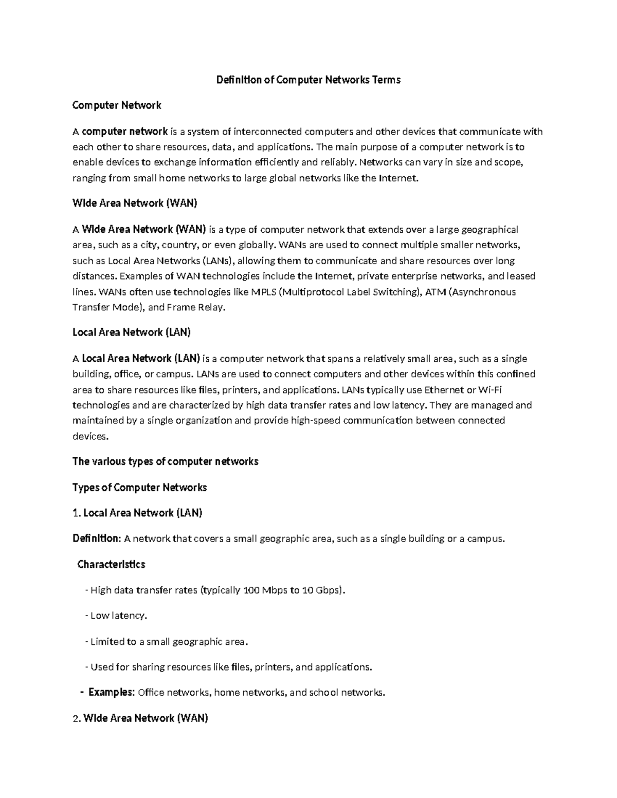 Introduction to computer systme - Definition of Computer Networks Terms ...