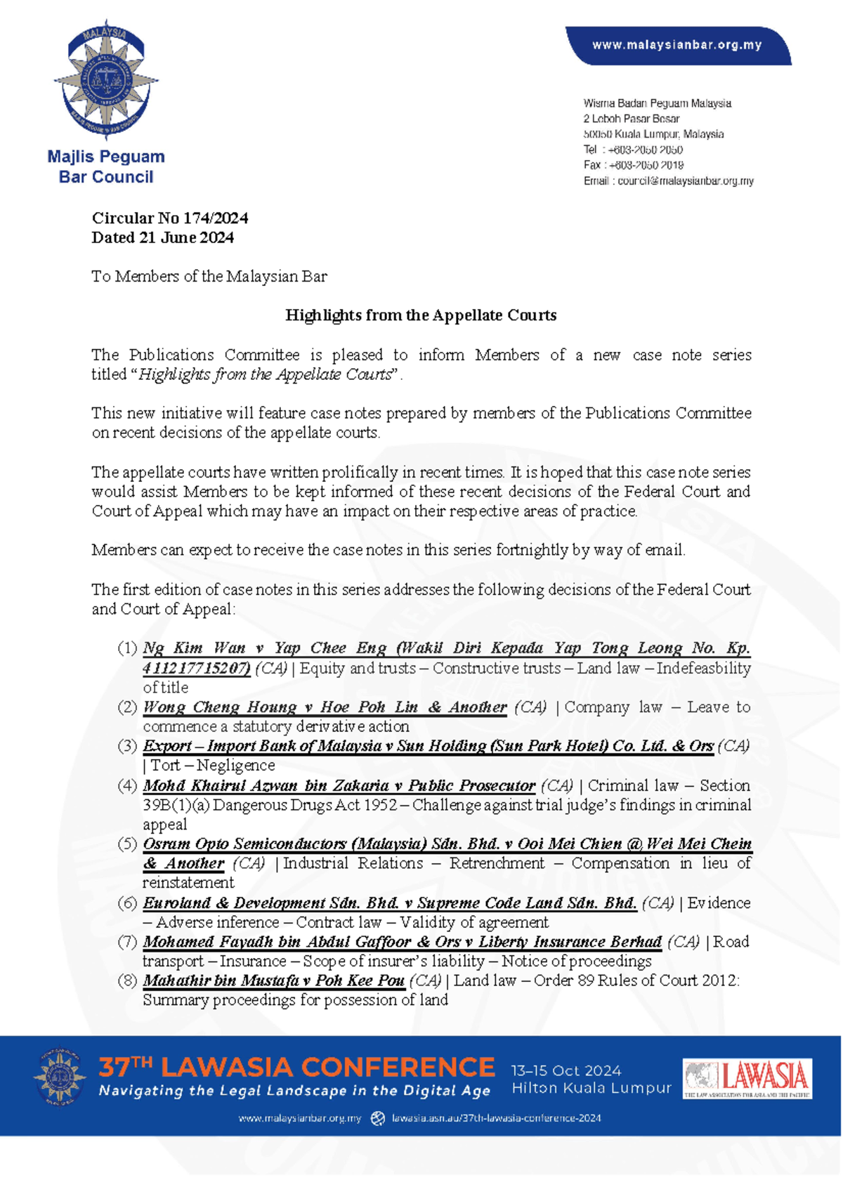 Circular No 174-2024 Appelate Court Cases -06-2024 - Circular No 174 ...