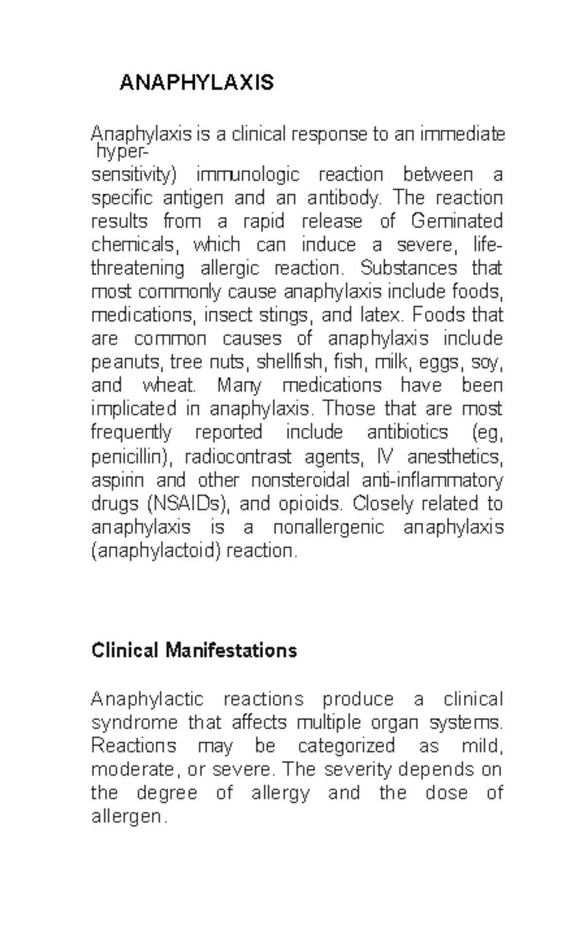 Anaphylaxis - ANAPHYLAXIS Anaphylaxis is a clinical response to an ...