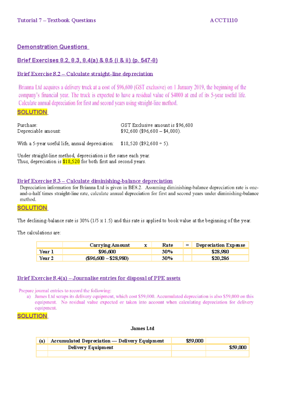 Tutorial 7- Textbook Questions Solutions for Students - Demonstration ...