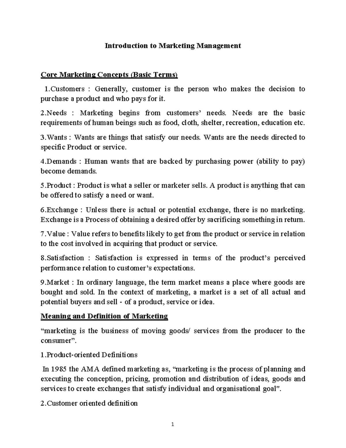 Merge 04 - Short note - 1 Introduction to Marketing Management Core ...