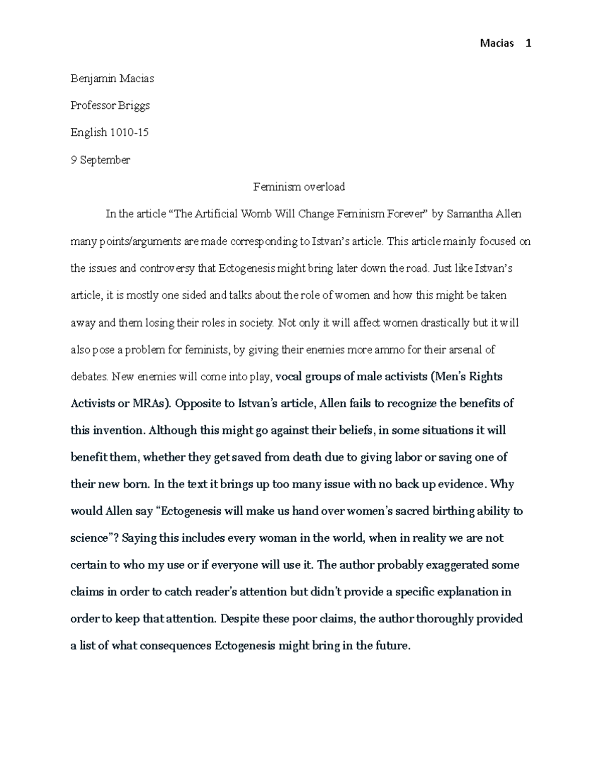 English 1010-15 Response 7 - Macias 1 Benjamin Macias Professor Briggs ...