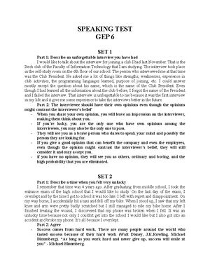 GEP 6 Speaking Test (Sep 2022 updated) - SPEAKING TEST GEP 6 SET 1 Part ...
