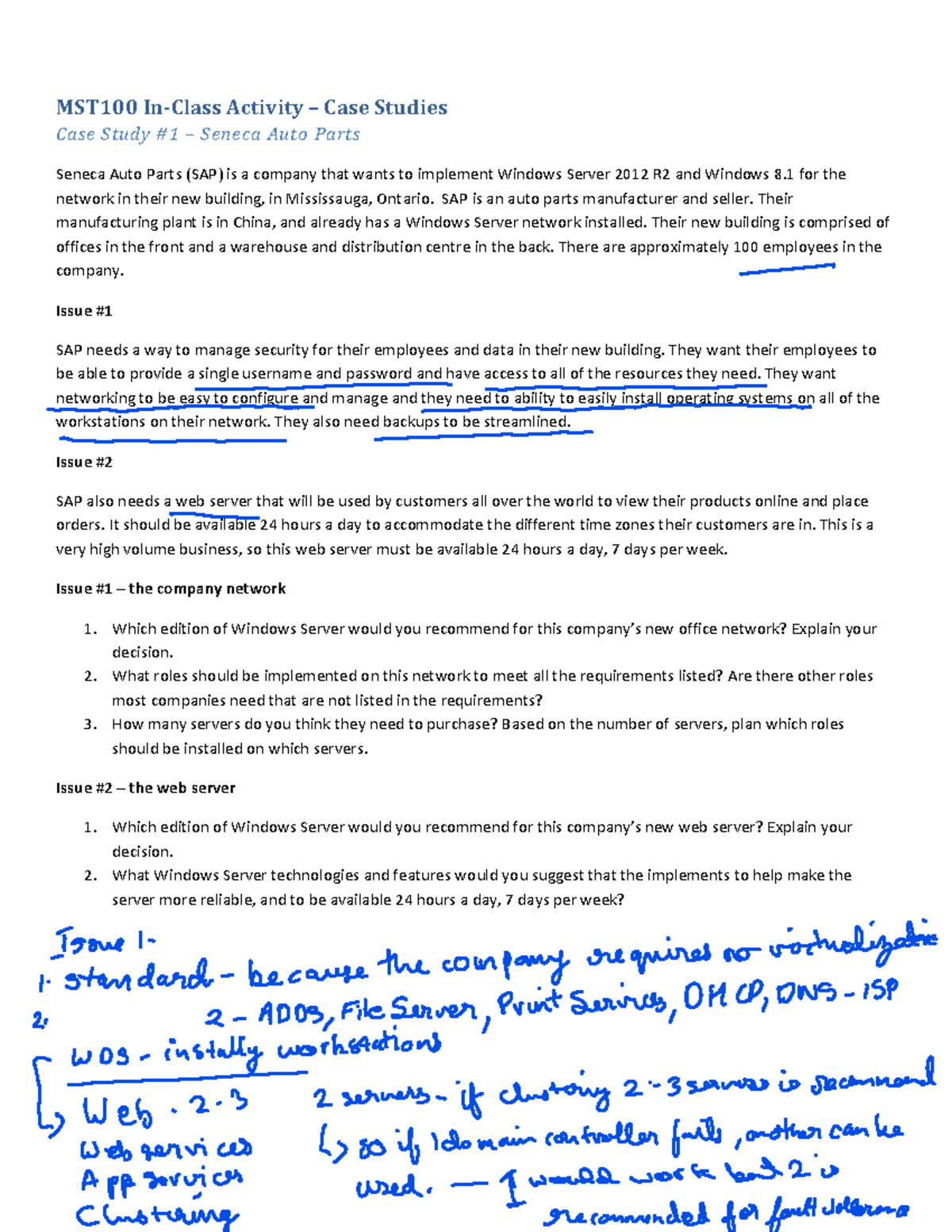 Case Studies - good - MST100 In-Class Activity – Case Studies Case Study #1 – Seneca Auto Parts ...