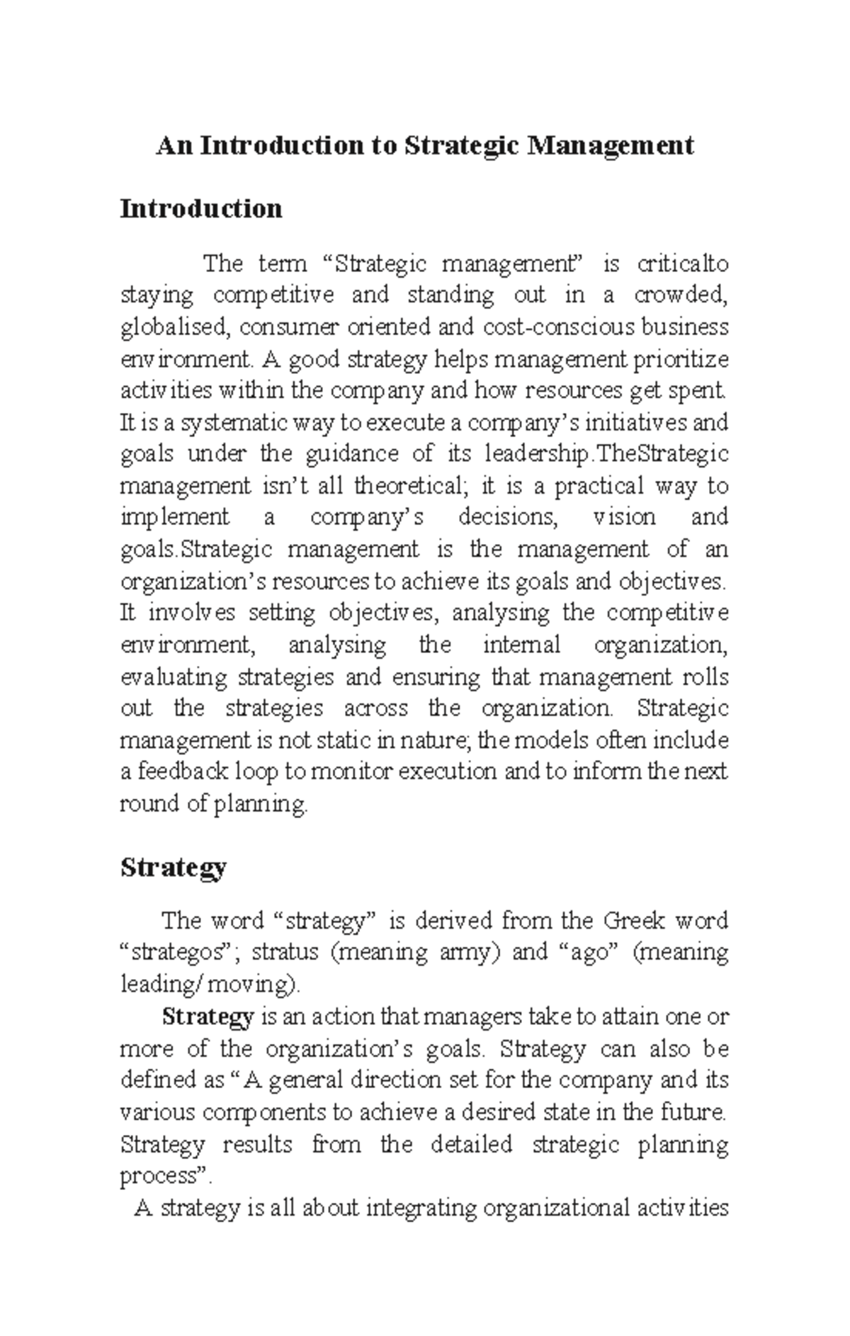 Introduction to strategic management - An Introduction to Strategic ...