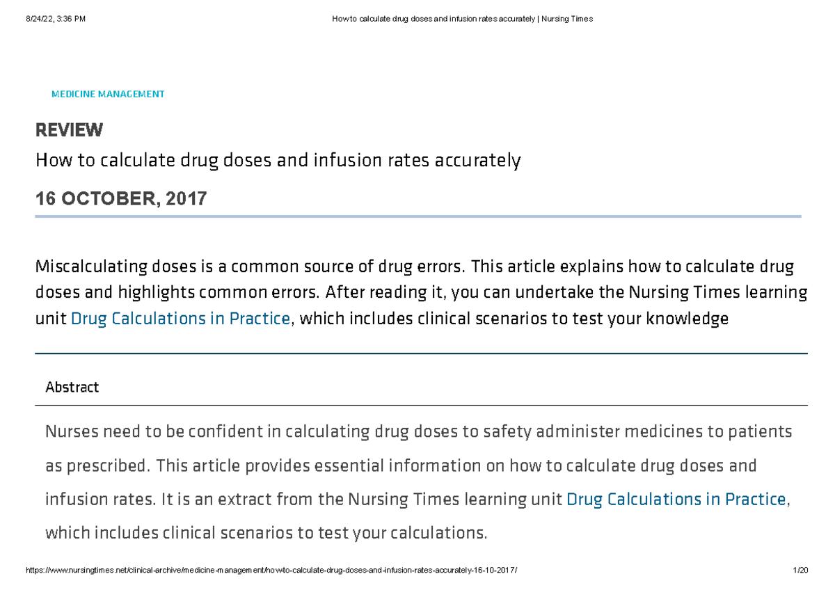 How to calculate drug doses and infusion rates accurately Nursing Times ...