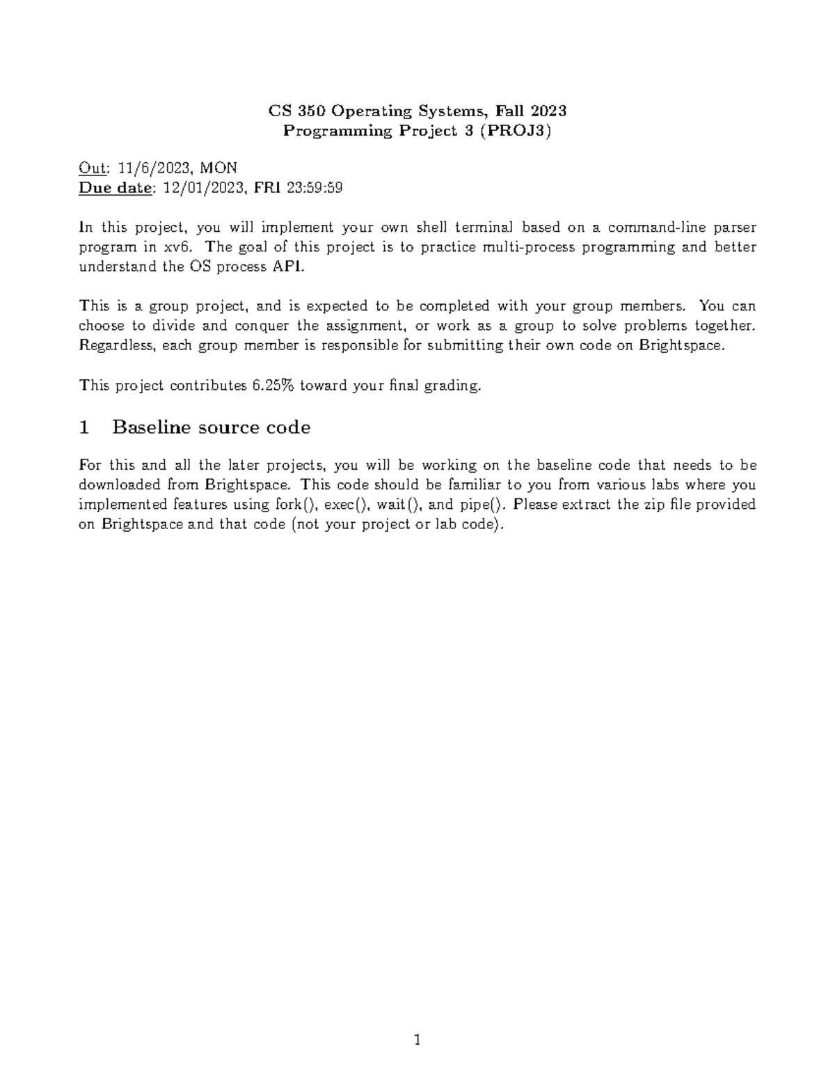 CS 350 Homework 3 - intro to hw 3 - CS 350 Operating Systems, Fall 2023 Programming Project 3 ...