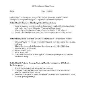ATI Critical Points practice A - ATI Remediation: Critical Points Name ...