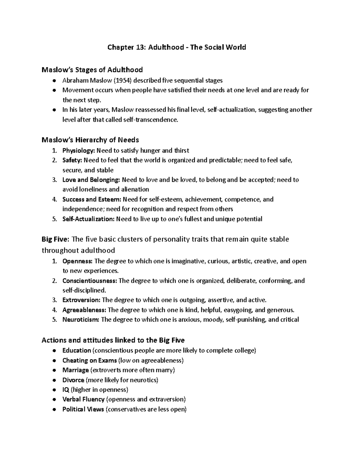 Ch 13 Notes (PSYC 205-01)[91] - Chapter 13: Adulthood - The Social ...