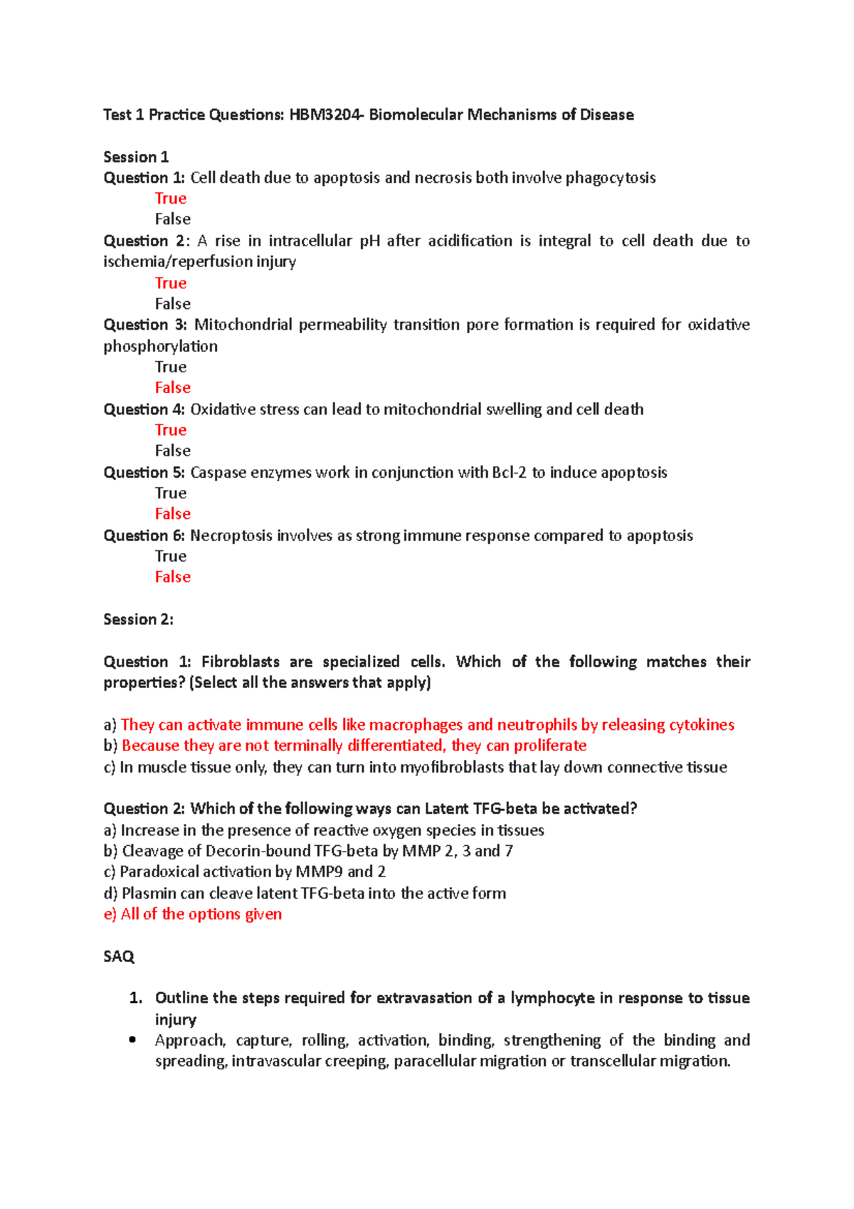 Test 1 Practice Questions - Test 1 Practice Questions: HBM3204 ...