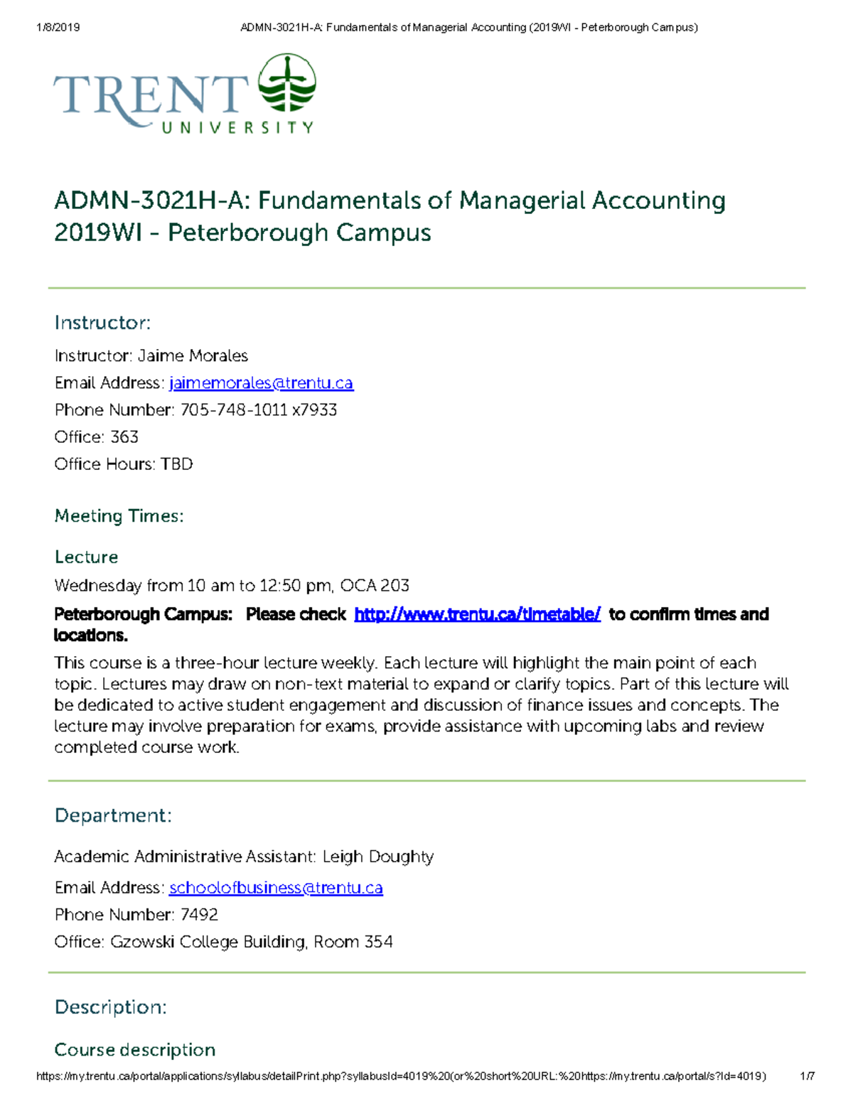 ADMN-3021H-A Syllabus - ADMN-3021H-A: Fundamentals of Managerial ...