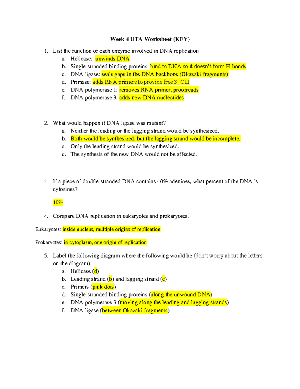 Week 4 Mod 1 KEY - Answer Key to week 4 MOD 1 - Week 4 UTA Worksheet (KEY) List the function of ...