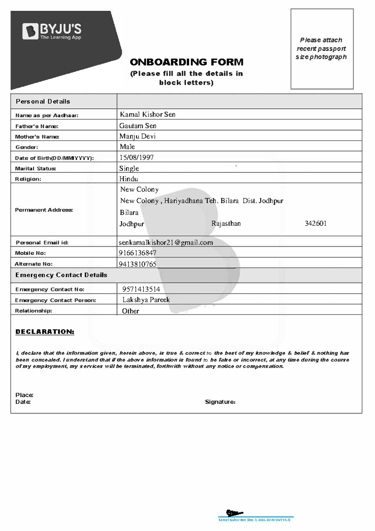 BYJU'S Onboarding senkamalkishor 21@gmail.com Gopi 7 Dec encrypted ...