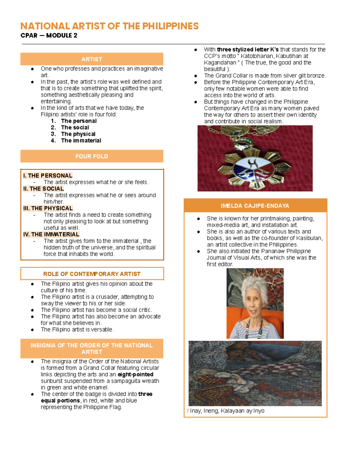 CPAR S2 T1 M2 - CPAR - NATIONAL ARTIST OF THE PHILIPPINES CPAR — MODULE ...