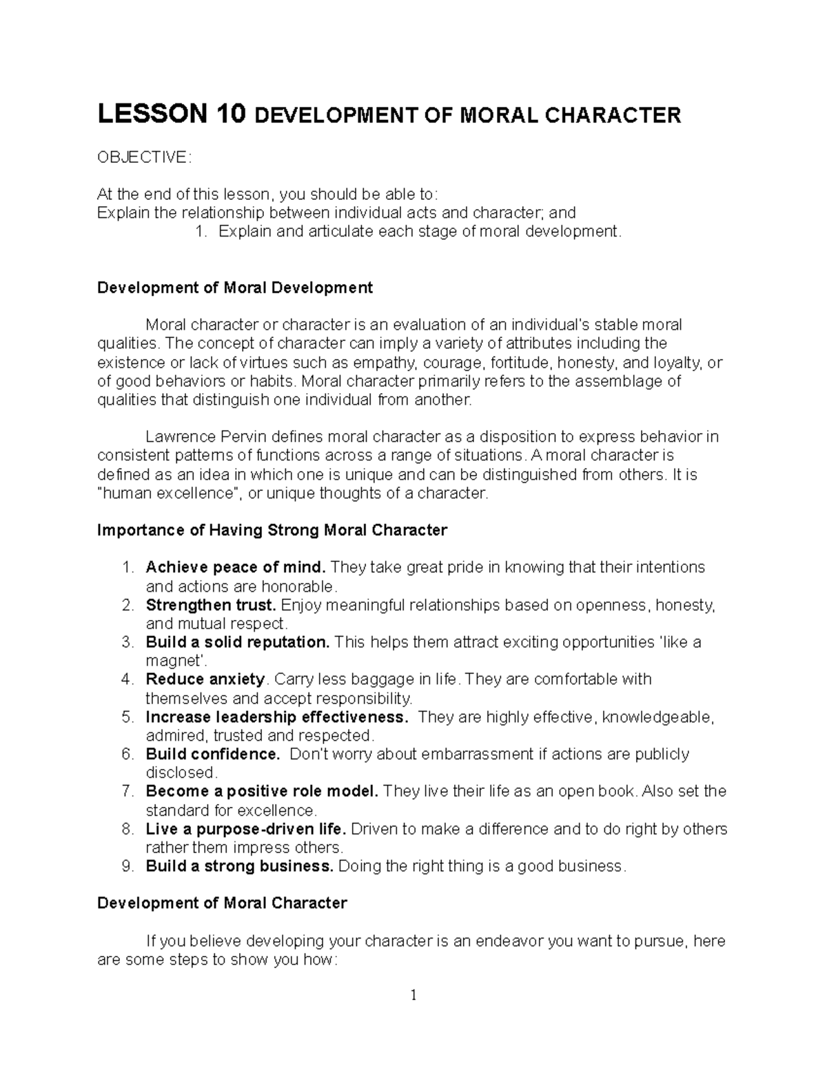 Lesson-10-11- Ethics - helpful - LESSON 10 DEVELOPMENT OF MORAL ...