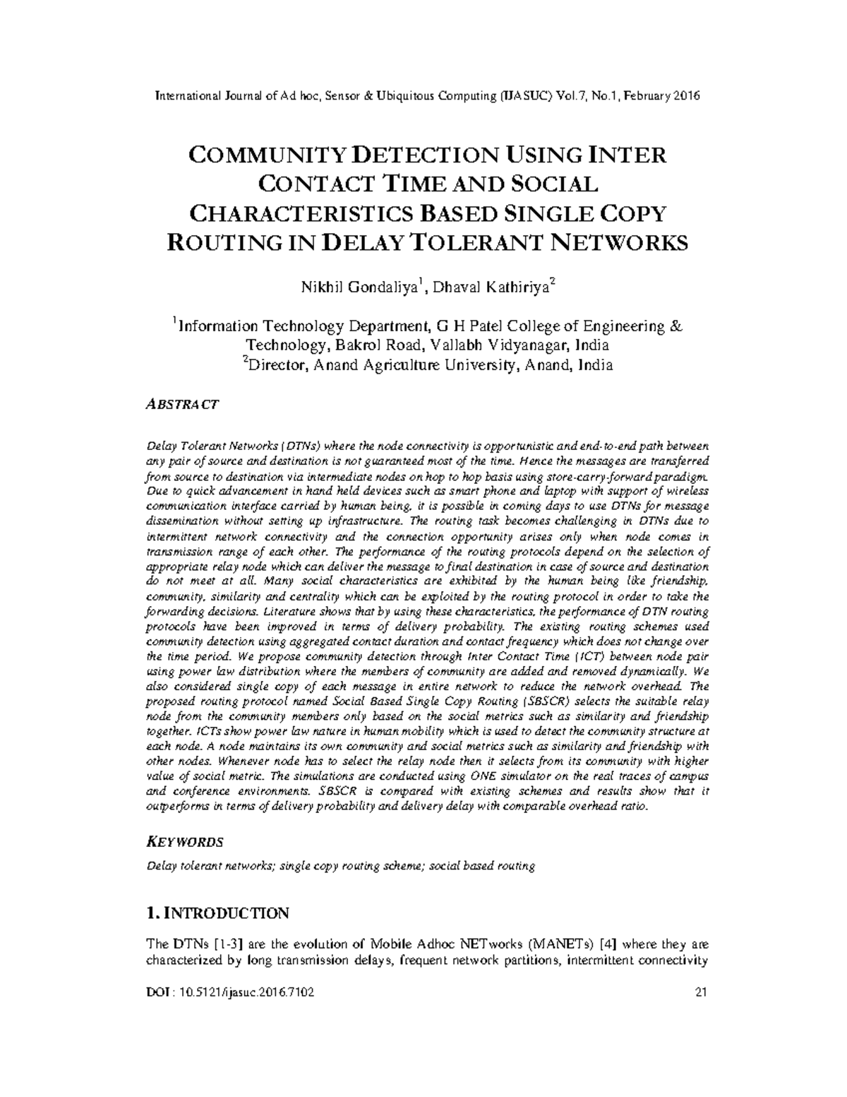 Community Detection Using Inter Contact - DOI : 10.5121/ijasuc.2016 21 ...