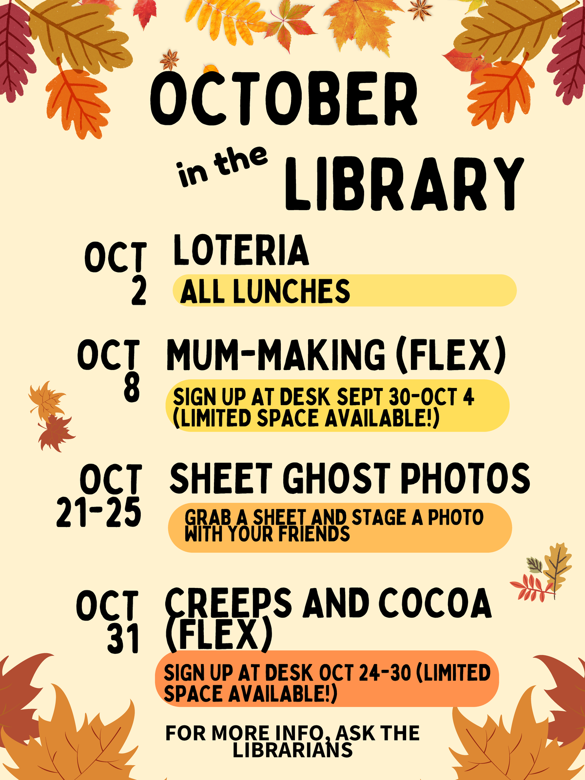 October Library - no do - OCTOBER LIBRARY FOR MORE INFO, ASK THE ...