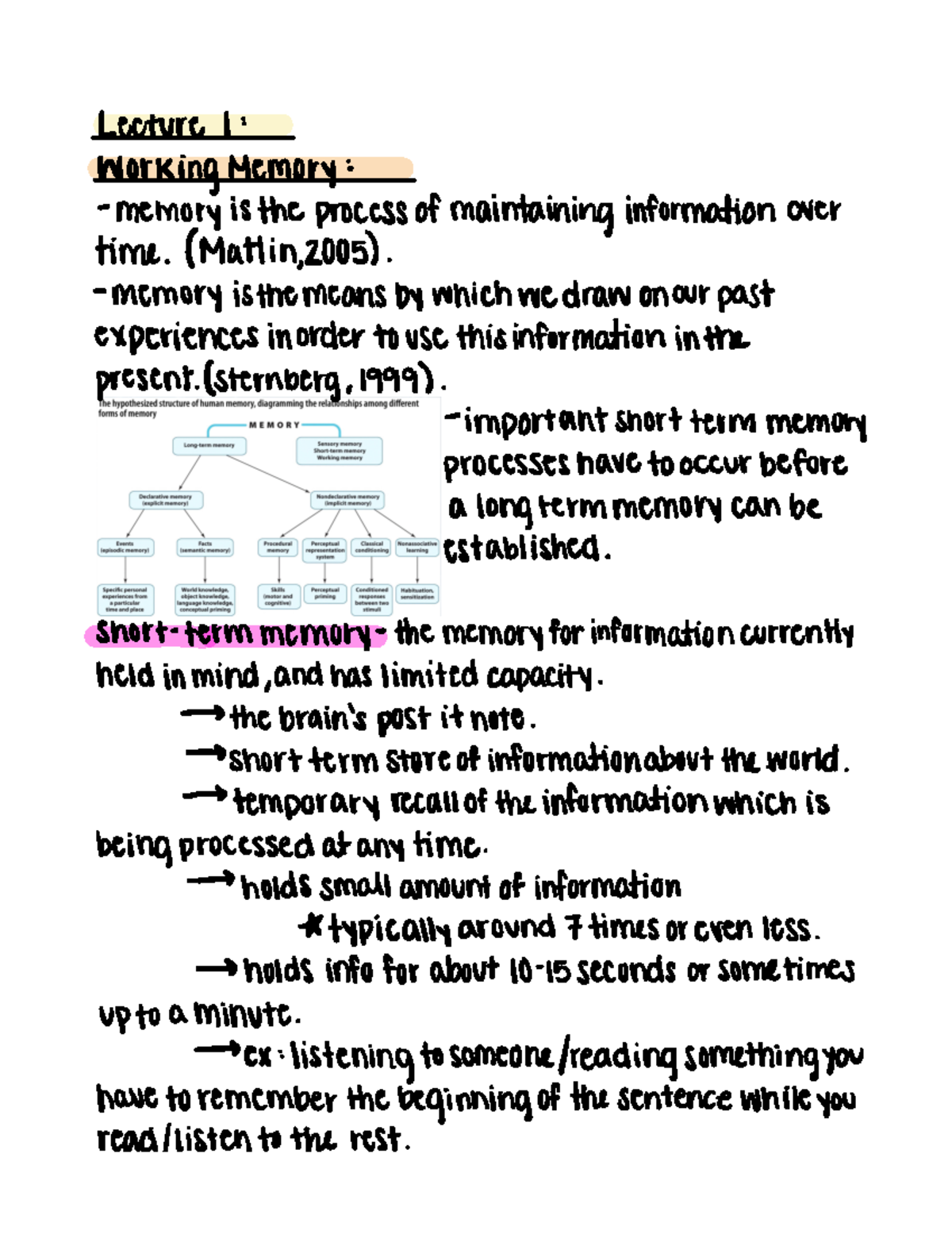 Module 5 - lecture handwritten notes - Lecture 1 working Memory memory ...