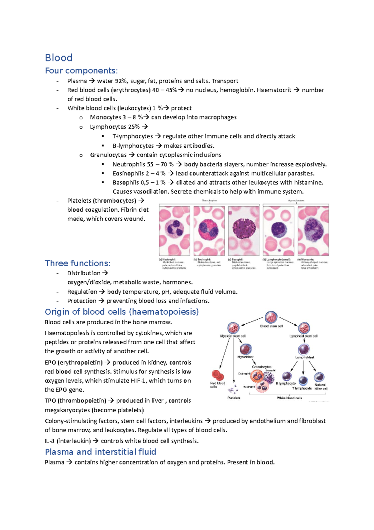 Summary BB1002 - Blood Four components: Plasma water 92%, sugar, fat ...
