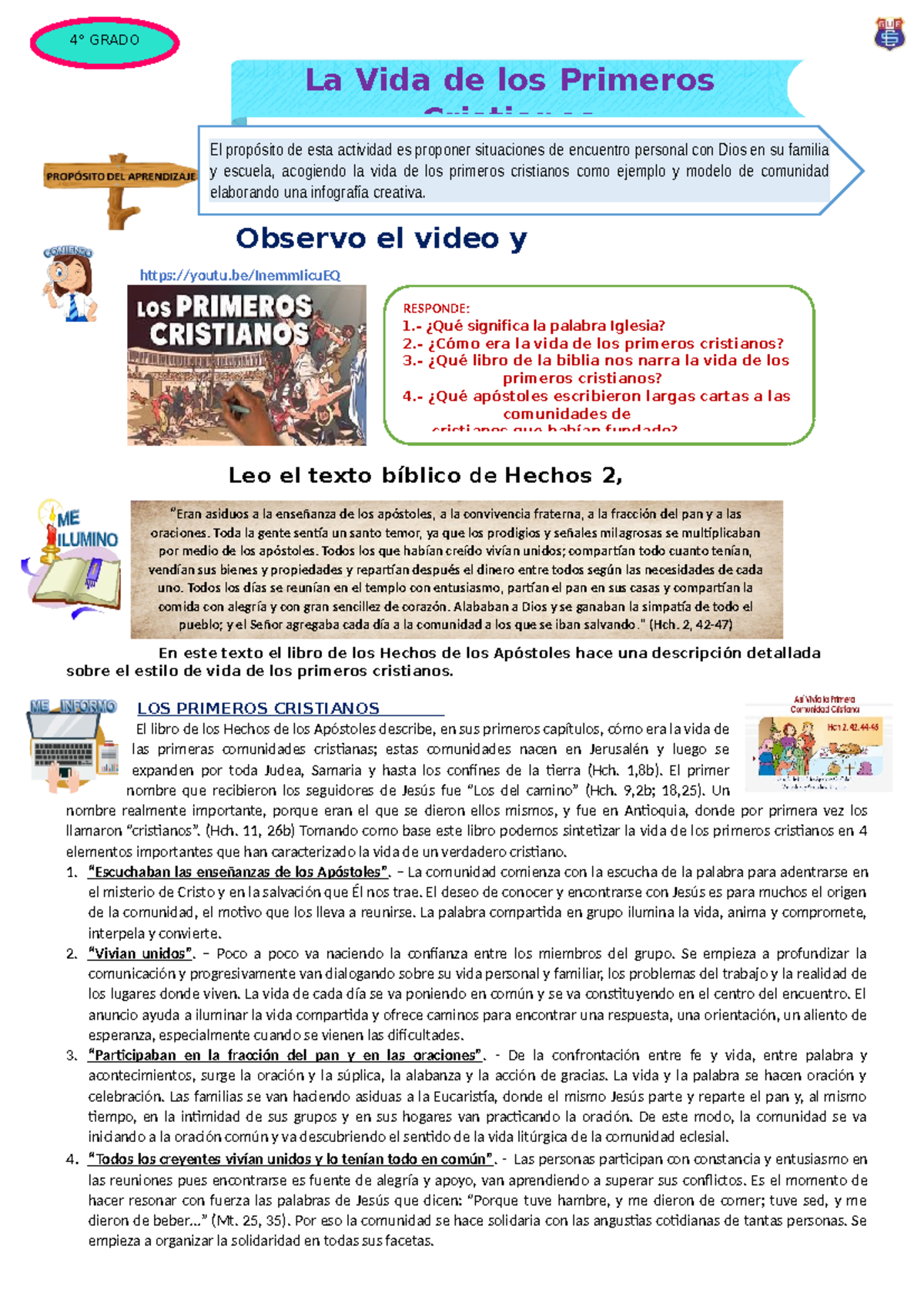VIDA DE LOS Primeros Cristianos - youtu/InemmIicuEQ En este texto el libro de los Hechos de los ...