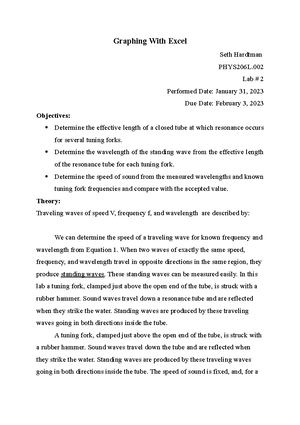Excel lab Report - Camryn Mason PHYS206L 9/16/ Graphing with Excel Objectives: This experiment ...
