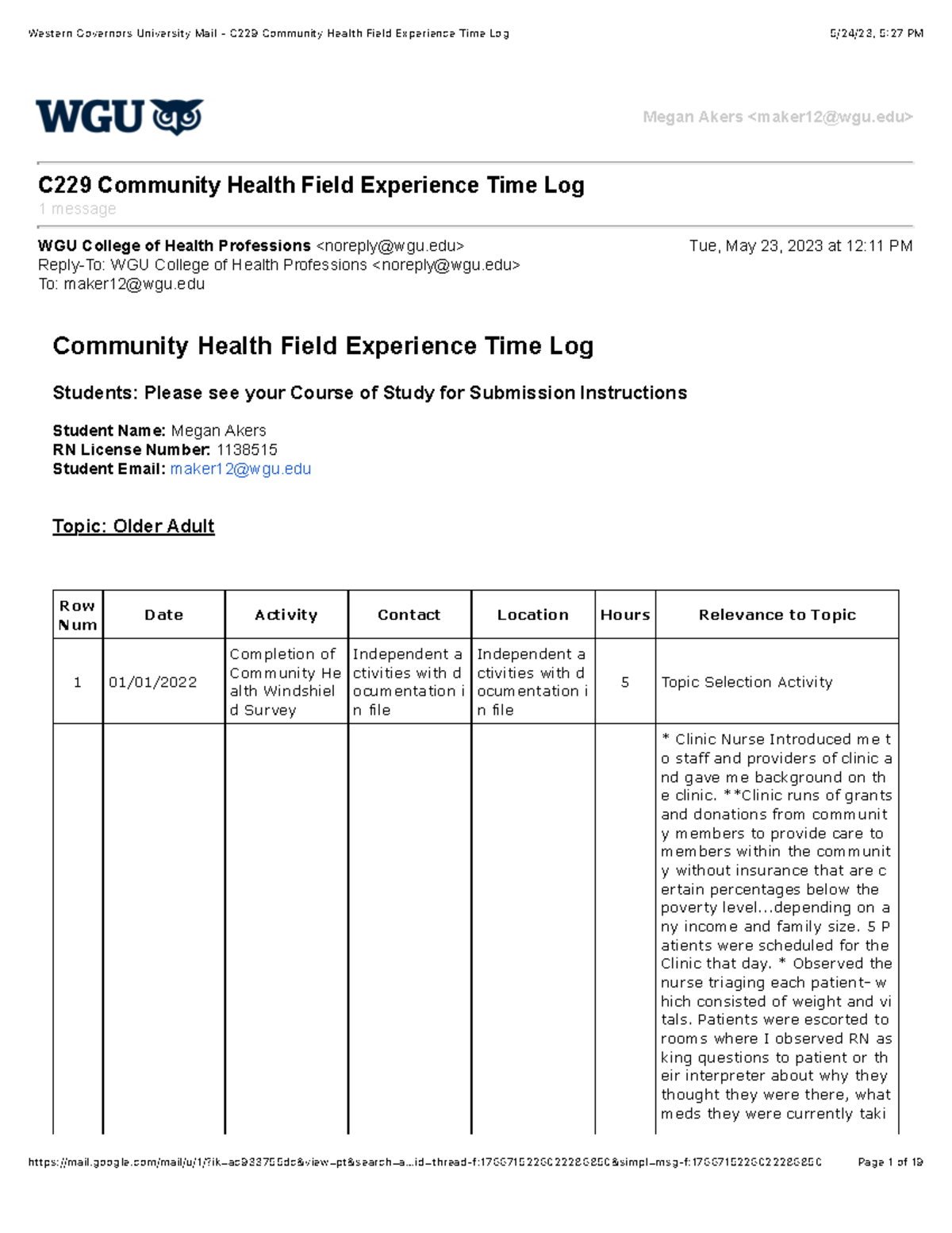 C229 Field Log Hrs - Passed. - C229 - WGU - Studocu