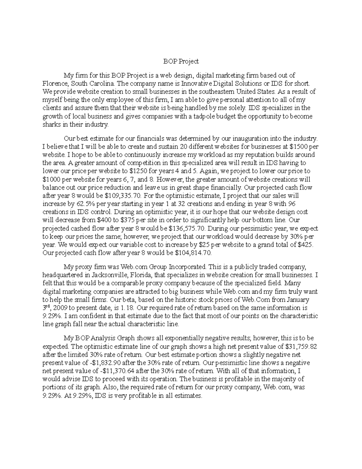 BOP Project - This was an assignment where you picked a company and had ...