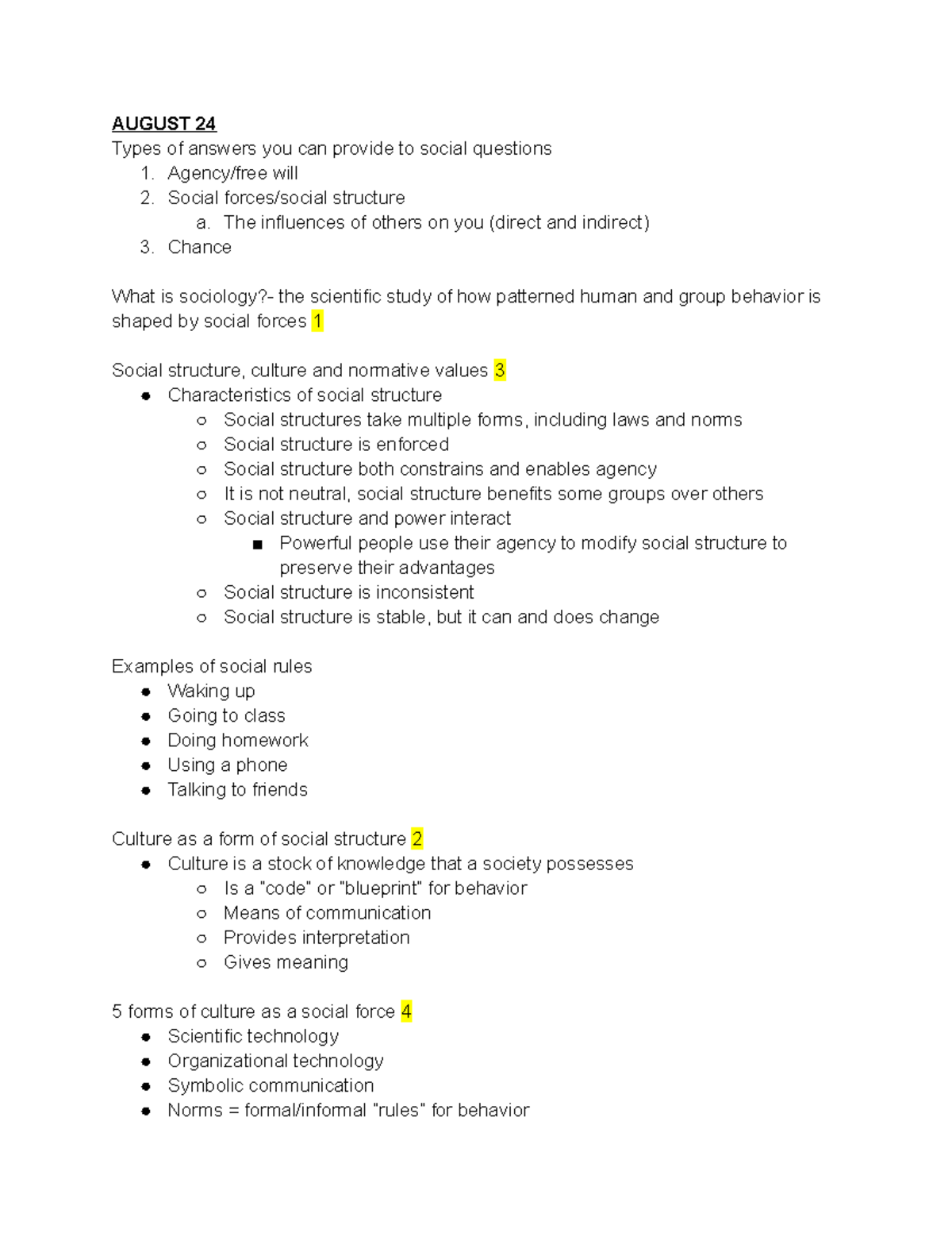 SOC106 Exam 1 notes - AUGUST 24 Types of answers you can provide to ...