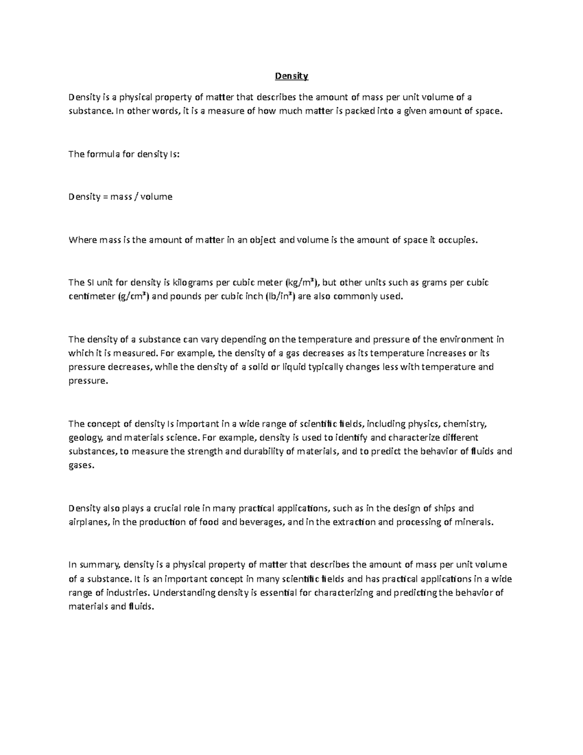 Density - In other words, it is a measure of how much matter is packed ...