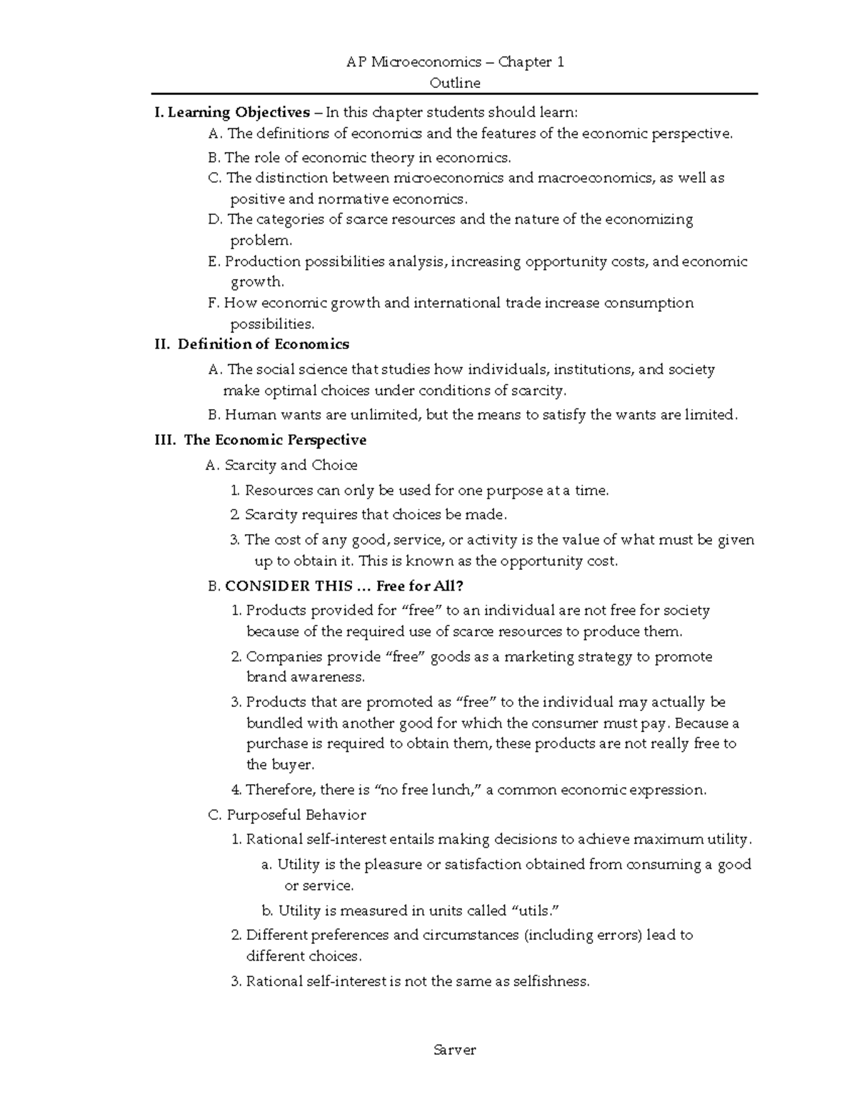 [APEconomics] Micro 1 - 강의 필기 1 - AP Microeconomics – Chapter 1 Outline ...