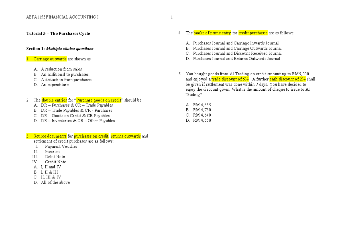 T5 ABFA1153 FA I (tutor) - Tutorial 5 – The Purchases Cycle Section 1 ...