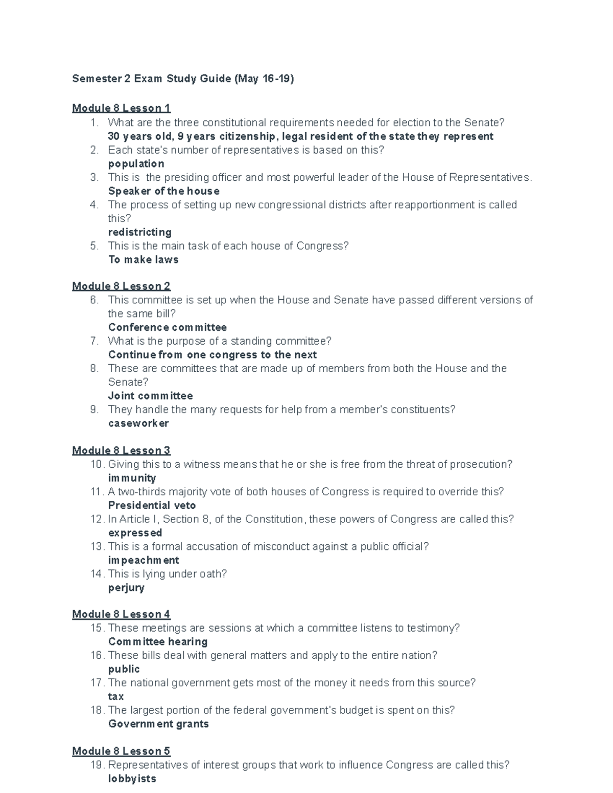 Government Semester 2 Exam Study Guide 2022 - Semester 2 Exam Study ...