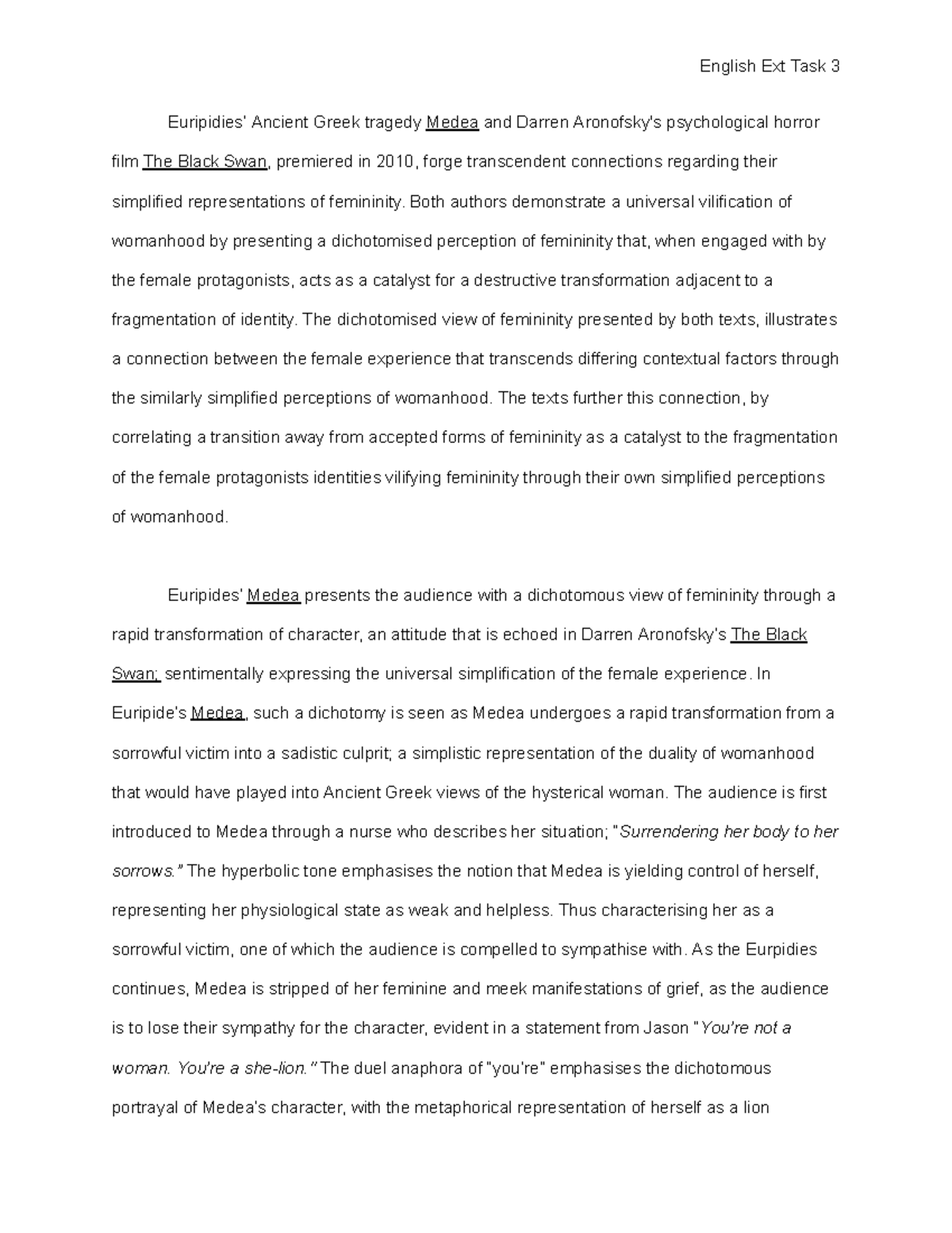 Year 11 Ext 1 Medea:Black swan speech - English Ext Task 3 Euripidies ...