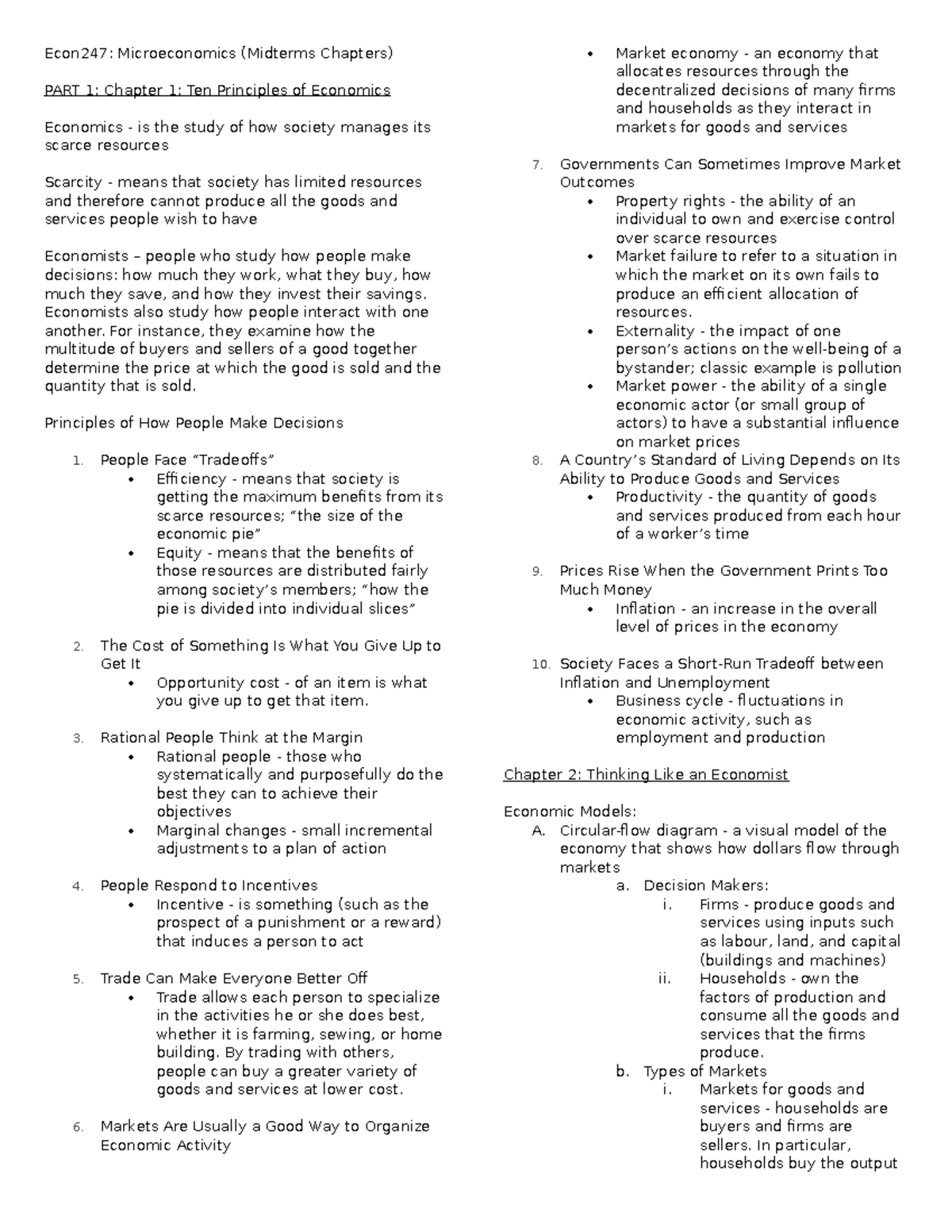 Chapter 1 - notes - Econ247: Microeconomics (Midterms Chapters) PART 1 ...