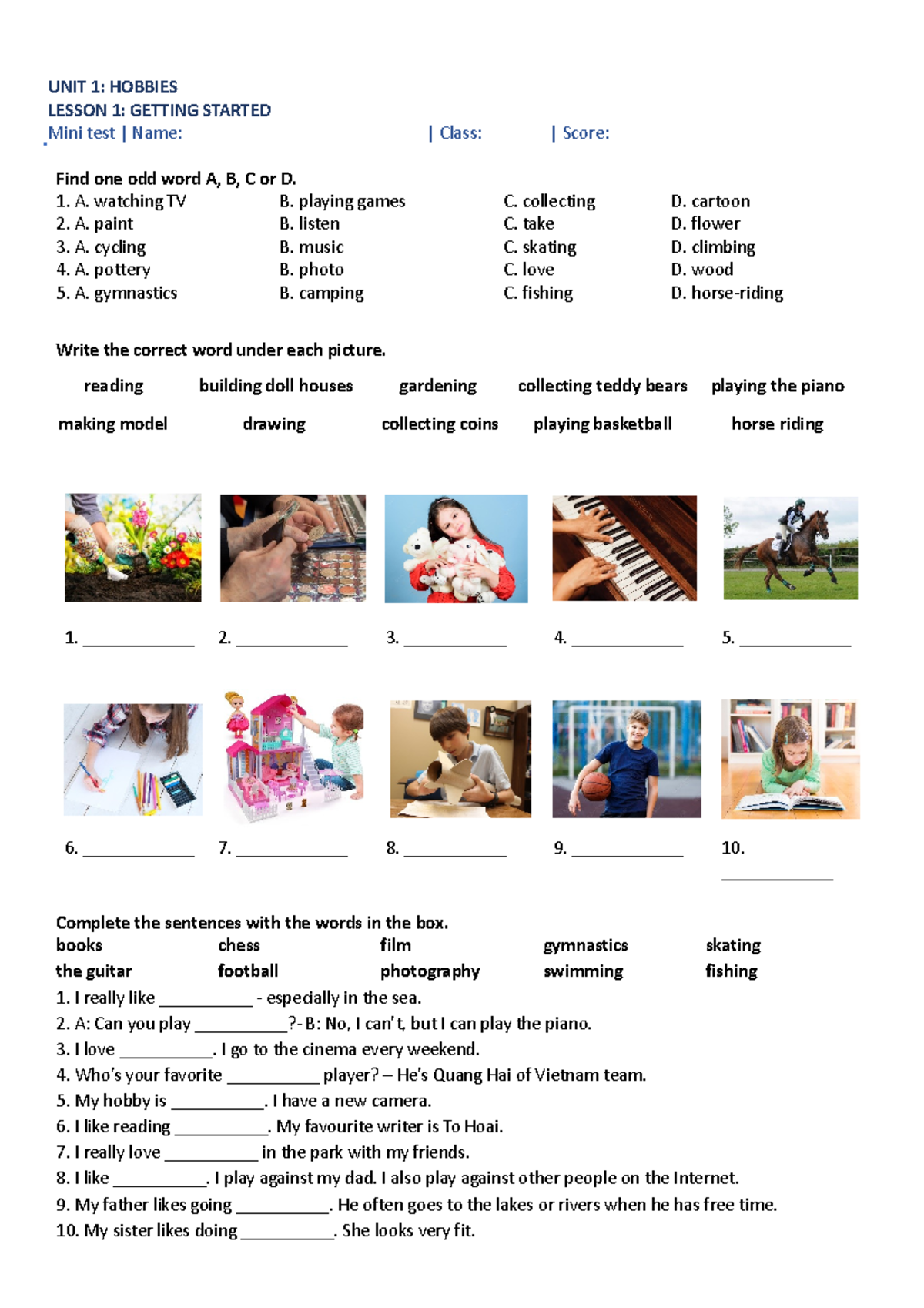 G7 Unit 1 Lesson 1,2 - toeic 550 - UNIT 1: HOBBIES LESSON 1: GETTING ... G7 Unit 1 Lesson 1,2 - toeic 550 - UNIT 1: HOBBIES LESSON 1: GETTING ...