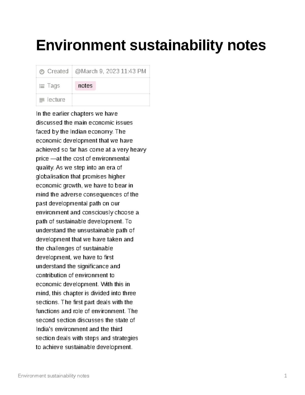 Environment sustainability notes 1-2 - Environment sustainability notes ...