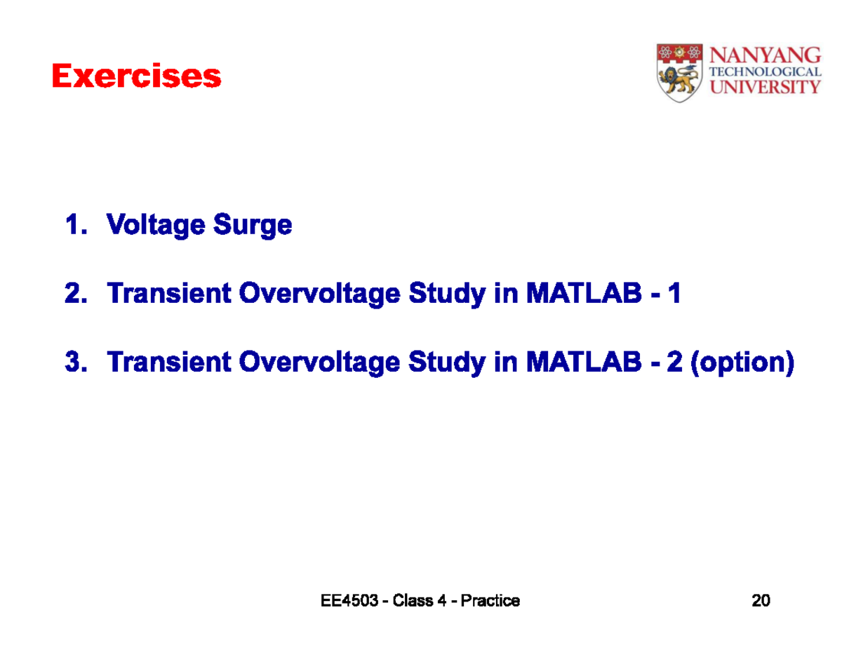 Week 11 Tutorial - ee4523 tut 11 - NANYANG Exercises TECHNOLOGICAL ...