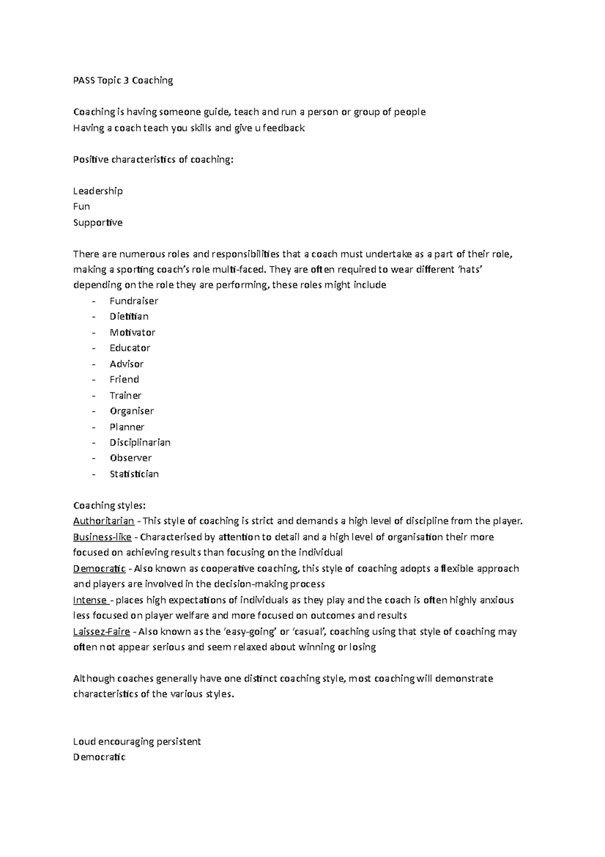 Coaching PASS - bhkgglgjk - PASS Topic 3 Coaching Coaching is having ...