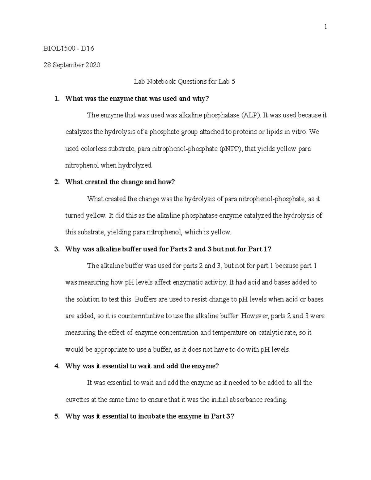 Lab Notebook Questions For Lab 5 1 BIOL1500 D 28 September 2020 Lab
