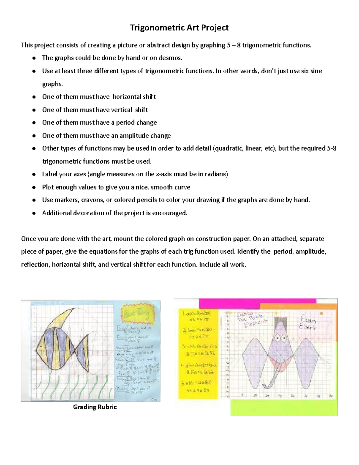 Copy of Precalculus unit 4 project - Trigonometric Art Project This ...