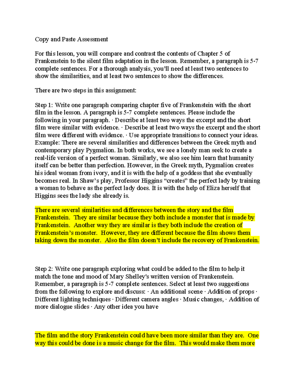 Copy and Paste Assessment - Remember, a paragraph is 5- complete ...