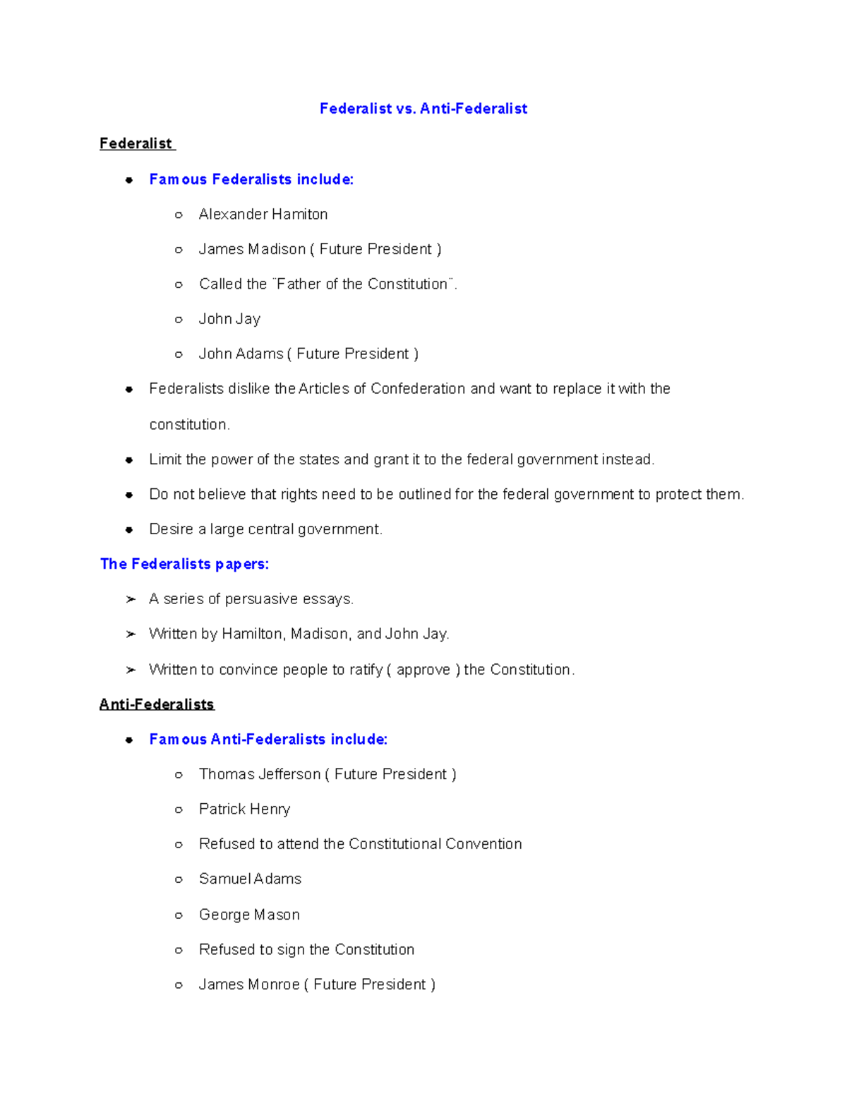 Federalist vs. Anti-Federalist - Federalist vs. Anti-Federalist ...