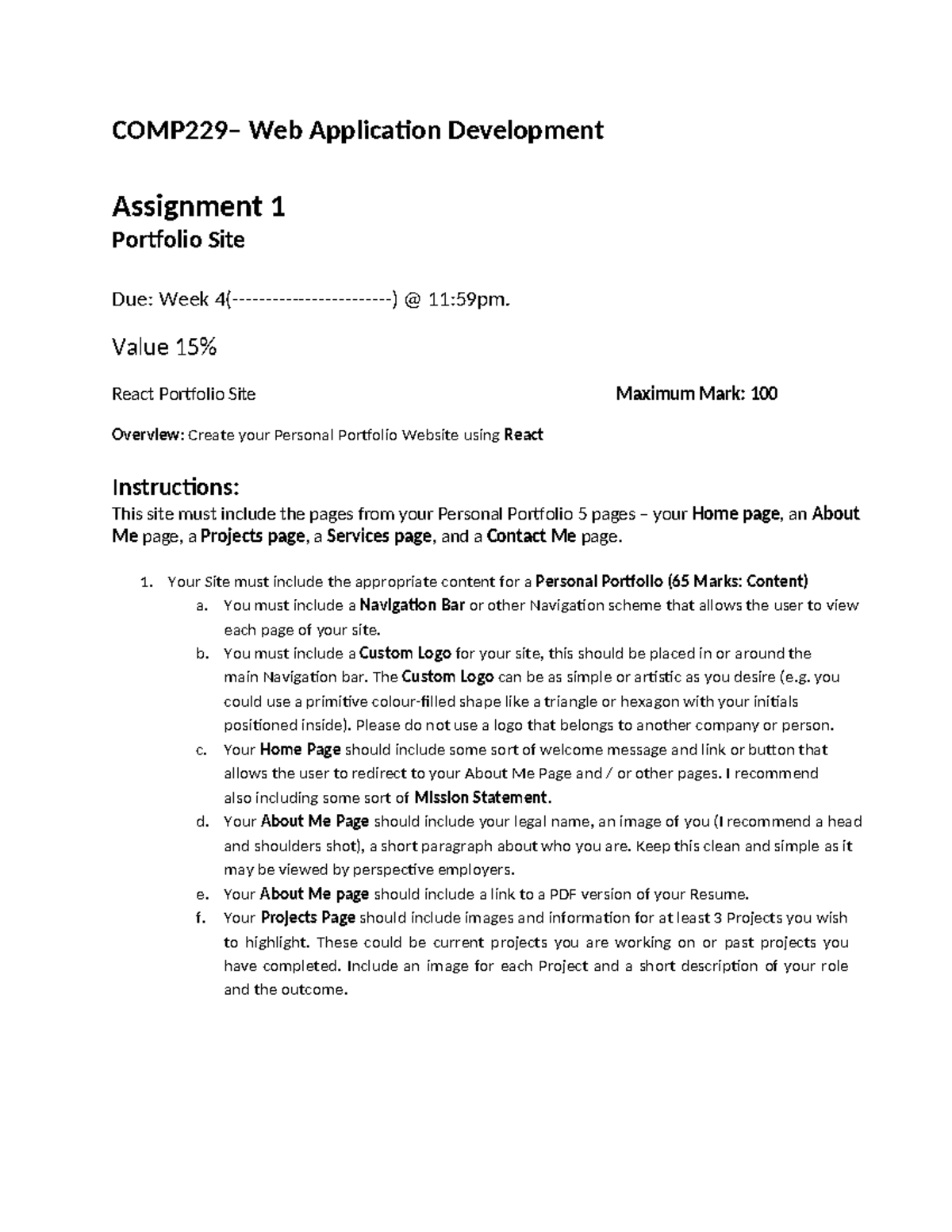Assignment 1 - React Portfolio - COMP229– Web Application Development Assignment 1 Portfolio ...
