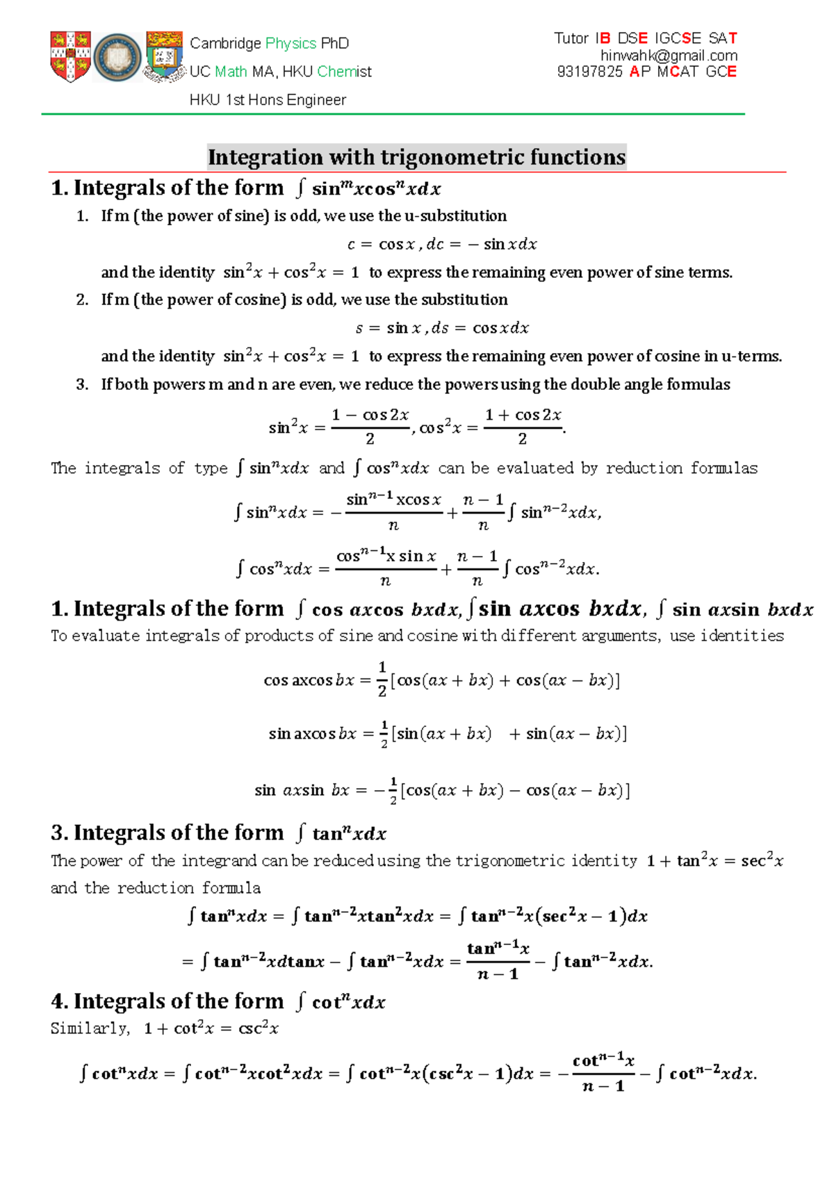 532967136 9 4 Integration with trigonometric functions - Cambridge ...