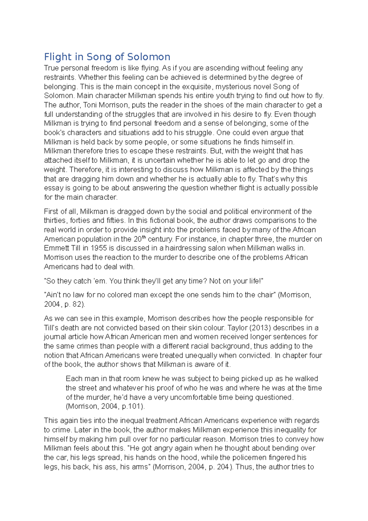 Flight in Song of Solomon (academic essay writing) - Flight in Song of ...