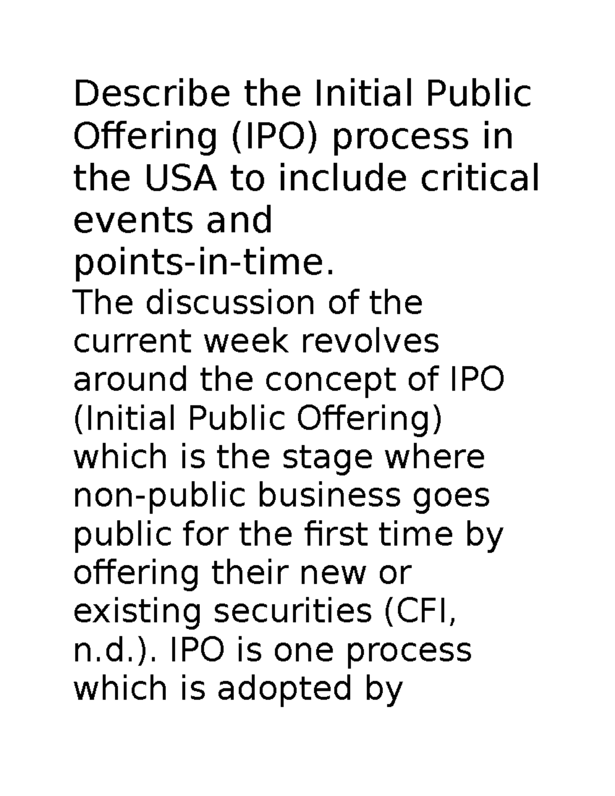 Unit#6 - Discussion - Describe the Initial Public Offering (IPO ...