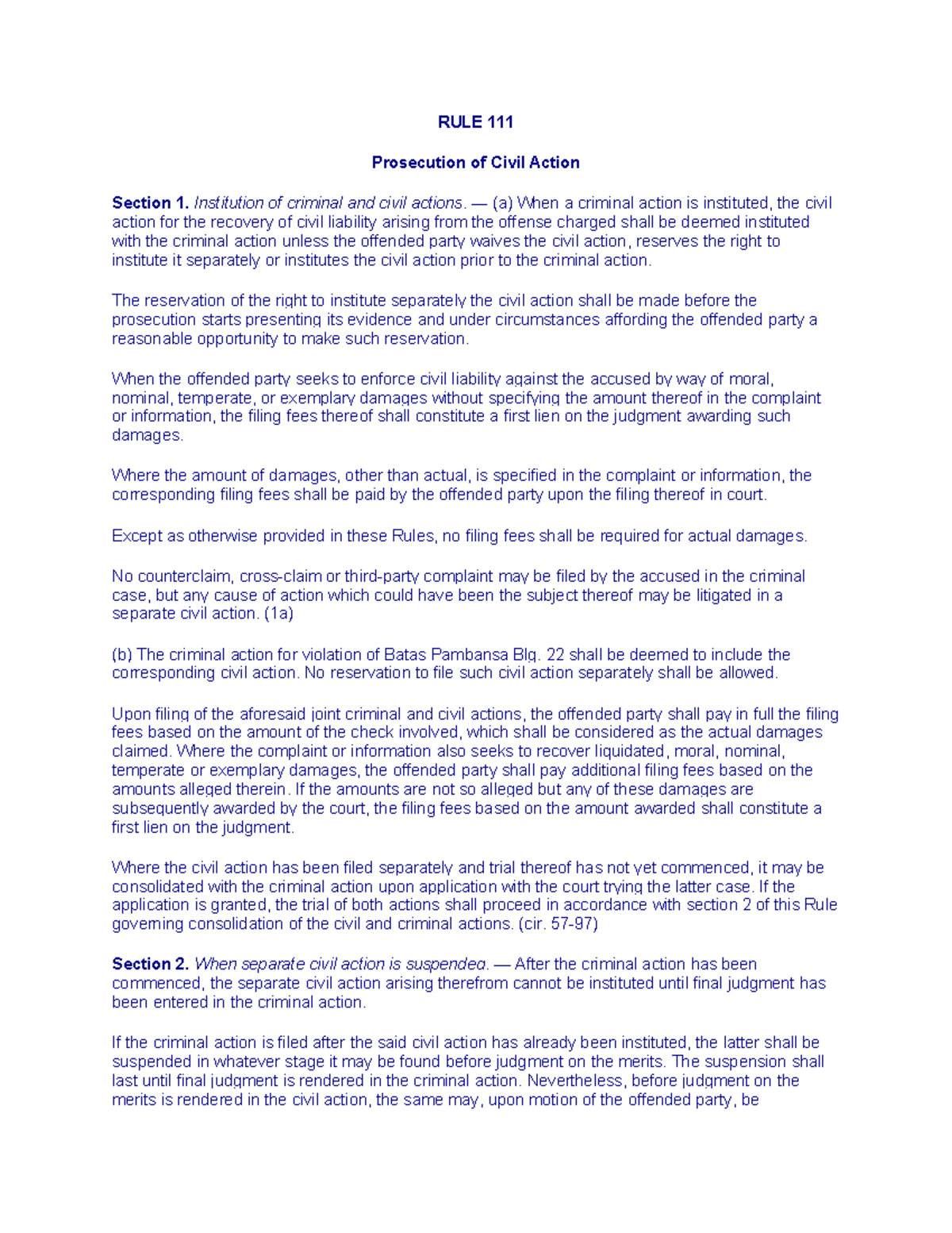 RULE 111 - Rule 111 deals with how criminal cases are prosecuted ...